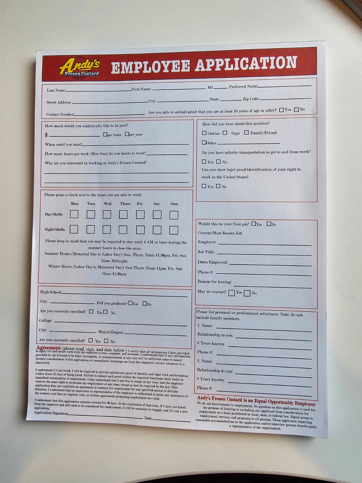 Application pads – Andy's Frozen Custard Shop